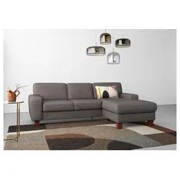 Ecksofa Home Affaire "Vision L-Form" Sofas Gr. B/H/T: 252cm x 90cm x 164cm, Luxus-Microfaser Lederoptik, Recamiere rechts, ohne Bettfunktion-ohne Bettkasten, grau (anthrazit) mit Federkern, wahlweise Bettfunktion und Bettkasten