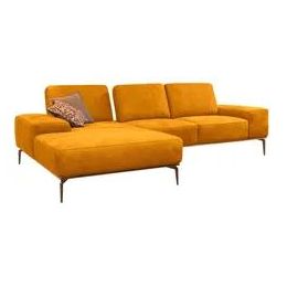 Ecksofa W.Schillig "run" Sofas Gr. B/H/T: 279cm x 88cm x 178cm, Stoff S37, Recamiere links, mit Sitztiefenverstellung, gelb (brandy s37) mit Holzsockel, Füße in Bronze pulverbeschichtet, Breite 279 cm