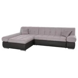 Ecksofa DOMO collection "Mona L-Form" Sofas Gr. B/H/T: 297cm x 80cm x 173cm, Kunstleder SOFTLUX-Struktur fein, Recamiere links, mit Bettfunktion, schwarz (schwarz, grau) wahlweise mit Bettfunktion