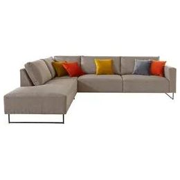 Ecksofa Places of Style "Jagger, L-Form" Sofas Gr. B/H/T: 295cm x 88cm x 214cm, Struktur, Ottomane links, beige (cream) inklusive Zierkissen in Samtoptik, mit Metall Beinen