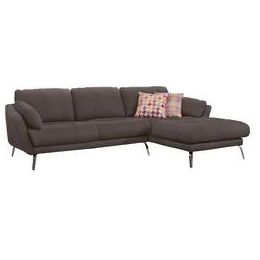 Ecksofa W.Schillig "softy" Sofas Gr. B/H/T: 265cm x 79cm x 168cm, Chenille-Flachgewebe R66, Recamiere rechts, braun (brown r66) mit dekorativer Heftung im Sitz, Füße Chrom glänzend