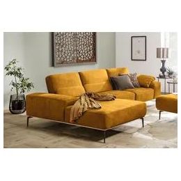 Ecksofa W.Schillig "run" Sofas Gr. B/H/T: 319cm x 88cm x 178cm, Stoff S37, Recamiere links, mit Sitztiefenverstellung, gelb (brandy s37) mit Holzsockel, Füße in Bronze pulverbeschichtet, Breite 319 cm