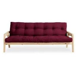 Schlafsofa KARUP DESIGN Sofas Gr. B/H/T: 204cm x 40cm x 90cm, Gestell: Natur, rot (bordeaux) Mit Holzstruktur, inkl. Futonmatratze, Liegefläche 130x190 cm