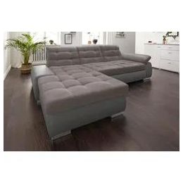 Sit & More Ecksofa SIT & MORE "Ontario L-Form" Sofas Gr. B/H/T: 280cm x 75cm x 183cm, NaturLEDER, Recamiere links, mit Bettfunktion-XXL, grau (fango/delfin) XXL, wahlweise mit Bettfunktion