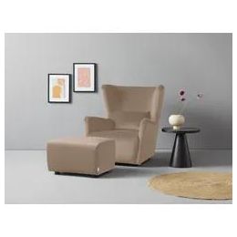 Ohrensessel LeGer Home by Lena Gercke "Levke Sessel" Sessel Gr. Samtoptik, mit Hocker, B/H/T: 86 cm x 98 cm x 80 cm, grau (taupe) wahlweise mit oder ohne Hocker