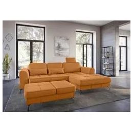 Sit & More Ecksofa SIT&MORE "Bendigo L-Form" Sofas Gr. B/H/T: 284 cm x 84 cm x 175 cm, NaturLEDER, mega-Recamiere rechts, mit satiniertem Nickelfuß, gelb (curry) inklusive Sitztiefenverstellung, Bodenfreiheit 12 cm, in 2 Fußfarben