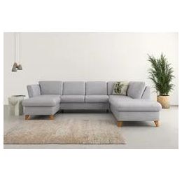 Wohnlandschaft Home Affaire "Trelleborg U-Form" Sofas Gr. B/H/T: 307cm x 86cm x 213cm, Struktur, Ottomane rechts, mit Bettfunktion-mit Stauraum, silberfarben (silber) Federkern-Polsterung, wahlweise mit Bettfunktion und Stauraum