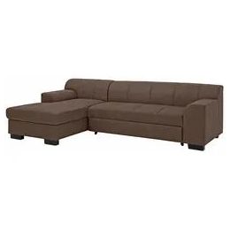 Ecksofa Home Affaire "Falk L-Form" Sofas Gr. B/H/T: 259cm x 76cm x 159cm, Luxus-Microfaser, Recamiere links, ohne Bettfunktion, braun (dunkelbraun) mit Federkern und wahlweise Bettfunktion Bettkasten