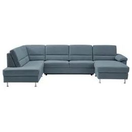 Wohnlandschaft CALIZZA INTERIORS "Onyx U-Form" Sofas Gr. B/H/T: 335cm x 90cm x 196cm, Microfaser, Recamiere rechts, mit Bettfunktion und Bettkasten, blau (16 steel) wahlweise mit Bettfunktion und Bettkasten