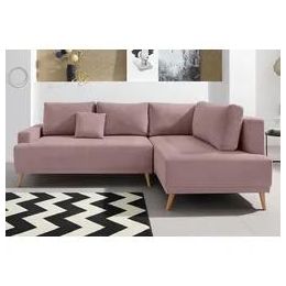 Ecksofa Inosign "Exxpo Otusso, L-Form" Sofas Gr. B/H/T: 246cm x 90cm x 169cm, Luxus-Microfaser, Recamiere rechts, rosa (rose) mit Bettfunktion und Bettkasten