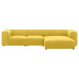 Ecksofa W.Schillig "around-the-block" Sofas Gr. B/H/T: 341cm x 66cm x 164cm, Longlife Xtra-Leder Z69, Longchair rechts, gelb (lemon z69) mit eleganter Biese, Federkern, Breite 341 cm