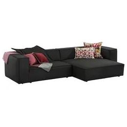 Ecksofa W.Schillig "around-the-block" Sofas Gr. B/H/T: 300cm x 66cm x 164cm, Longlife Xtra-Leder Z59, Longchair rechts, schwarz (schwarz z59) mit eleganter Biese, Federkern