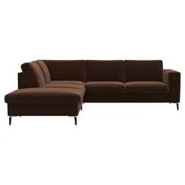 Ecksofa FLEXLUX "Fiore, L-Form", braun (tobacco), B:241cm H:85cm T:225cm, 100% Polyester, Sofas, breite Armlehnen, Füße Alu/schwarz, B/T 241/225 cm, Kaltschaum im Sitz