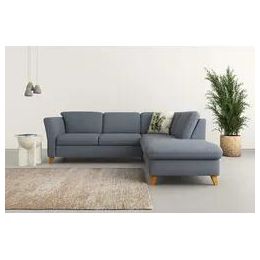 Ecksofa Home Affaire "Trelleborg L-Form" Sofas Gr. B/H/T: 252cm x 86cm x 213cm, Chenille-Optik, Ottomane rechts, ohne Bettfunktion-ohne Stauraum, blau (blaugrau) Federkern-Polsterung, wahlweise mit Bettfunktion und Stauraum