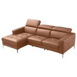 Ecksofa Egoitaliano "Matt, erstklassiger Sitzkomfort, aufwendige Detailverarbeitung, L-Form" Sofas Gr. B/H: 247cm x 100cm, Leder BULL, Recamiere links, rot (brick) mit verstellbaren Kopfteilen zum Relaxen