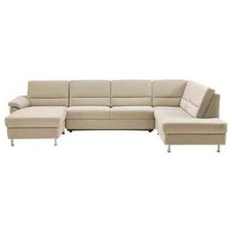 Wohnlandschaft CALIZZA INTERIORS "Onyx U-Form" Sofas Gr. B/H/T: 335cm x 90cm x 196cm, Flachgewebe, Recamiere links, mit Bettfunktion und Bettkasten, beige (natur) wahlweise mit Bettfunktion und Bettkasten