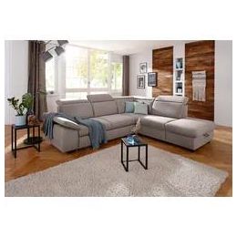 Ecksofa Home Affaire "Mauritius L-Form" Sofas Gr. B/T: 276cm x 232cm, Luxus-Microfaser Lederoptik, Ottomane rechts, ohne Bettfunktion-ohne Bettkasten, grau (stahlgrau) mit Ottomane, Kopfteil- und Armlehnverstellung