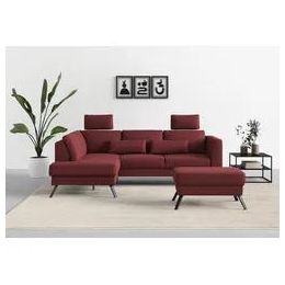 Sit & More Ecksofa SIT & MORE "Lindholm L-Form" Sofas Gr. B/H/T: 254cm x 88cm x 188cm, Luxus-Microfaser ALTARA NUBUCK, Ottomane links, mit Sitztiefenverstellung, rot (bordeaux) mit Sitztiefenverstellung und Federkern