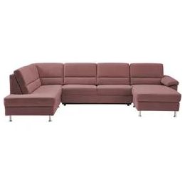 Wohnlandschaft CALIZZA INTERIORS "Onyx U-Form" Sofas Gr. B/H/T: 335cm x 90cm x 196cm, Microfaser, Recamiere rechts, mit Bettfunktion und Bettkasten, rot (18 red) wahlweise mit Bettfunktion und Bettkasten