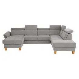 Wohnlandschaft Home Affaire "Conville U-Form" Sofas Gr. B/H/T: 322 cm x 84 cm x 217 cm, Webstoff, Ottomane rechts, inkl.Kopfteilverstellung,mit Bettfunktion und Bettkasten, grau Kopfteilverstellung wahlweise mit Bettfunktion und Bettkasten