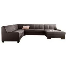 Wohnlandschaft DOMO collection "Norma Top U-Form" Sofas Gr. B/H/T: 328 cm x 77 cm x 90 cm, NaturLEDER, Recamiere rechts, ohne Bettfunktion, braun wahlweise mit Bettfunktion