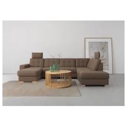 Sit & More Wohnlandschaft SIT&MORE "Quincy U-Form" Sofas Gr. B/H/T: 312 cm x 82 cm x 213 cm, Luxus-Microfaser ALTARA NUBUCK, Ottomane rechts, mit Bettfunktion-mit Bettkasten, braun (schoko) wahlweise mit Bettfunktion und Bettkasten