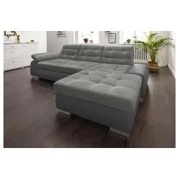 Sit & More Ecksofa SIT & MORE "Ontario L-Form" Sofas Gr. B/H/T: 280cm x 75cm x 183cm, NaturLEDER, Recamiere rechts, mit Bettfunktion-XXL, schwarz (schwarz/steingrau) XXL, wahlweise mit Bettfunktion