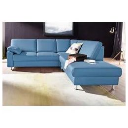 Sit & More Ecksofa SIT & MORE "Belfort L-Form" Sofas Gr. B/H/T: 243cm x 88cm x 218cm, Flachgewebe, Ottomane rechts, mit Vorziehsitz-mit Bettkasten, blau (pacific) wahlweise mit Vorziehsitz und Bettkasten