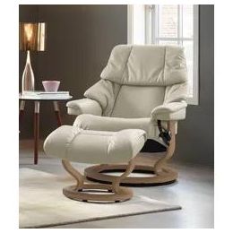 Relaxsessel stressless "Reno" Sessel Gr. Leder BATICK, Classic Base Eiche, Relaxfunktion-Drehfunktion-PlusTMSystem-Gleitsystem, B/H/T: 75 cm x 96 cm x 75 cm, beige (cream batick) mit Classic Base, Größe S, M & L, Gestell Eiche