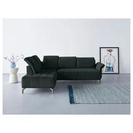 Ecksofa Inosign "Fresh L-Form" Sofas Gr. B/H/T: 260cm x 79cm x 220cm, Samtoptik, Ottomane links, mit Armteilverstellung-mit Kopfteilverstellung, grün (dunkelgrün) Federkern, wahlweise Kopfteilverstellung und motorischer Vorziehsitz