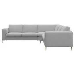 Ecksofa FLEXLUX "Fiore, gleichschenklig, super Sitzkomfort durch Kaltschaum im Sitz" Sofas Gr. B/H/T: 257cm x 85cm x 92cm, Struktur, Schenkel links, grau (stone grey) breite Armlehnen, Füße Alu+ Eiche, L-Form