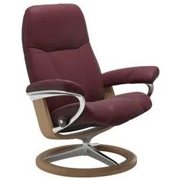 Relaxsessel stressless "Consul" Sessel Gr. Leder BATICK, Signature Base Eiche, BalanceAdaptTM-PlusTMSystem-Gleitsystem-Relaxfunktion-Drehfunktion-Kopfstützenverstellung-Rückteilverstellung, B/H/T: 78cm x 97cm x 70cm, rot (bordeaux batick) mit Signature Base, Größe S, Gestell Eiche