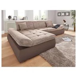 Ecksofa DOMO collection "PB Moric wahlweise mit Bettfunktion + Armteilverstellung, L-Form", braun (espresso, beige, braun, braun), B:300cm H:80cm T:172cm, Kunstleder SOFTLUX / Struktur (90% Polyester, 10% Polyacryl), Zierkissen: Struktur (90% Polyester, 10% Polyacryl), Microfaser PRIMABELLE (100% Polyester) / Struktur (90% Polyester, 10% Polyacryl), Sofas, im XXL-Format, B/T/H:300/172/80 cm, feine