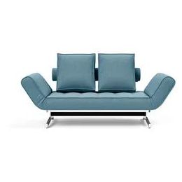 Schlafsofa INNOVATION LIVING TM "Ghia" Sofas Gr. B/H/T: 210 cm x 68 cm x 90 cm, Webstoff MIXED DANCE, Beine Chrom, blau (light blue) in scandinavischem Design, mit zwei losen Rückenkissen