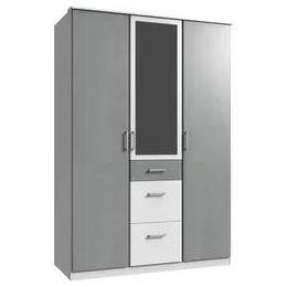 Kleiderschrank wimex "Click", weiß (weiß, beton, nachbildung lichtgrau), B:135cm H:199cm T:58cm, Schränke, Drehtürenschrank Kleiderschrank, mit Spiegel