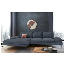 Ecksofa W.Schillig "enjoy&MORE" Sofas Gr. B/H/T: 340cm x 87cm x 185cm, Chenille-Flachgewebe R66, Recamiere links, mit Kopfteilverstellung-mit Armlehnenverstellung-mit Sitztiefenverstellung, blau (marine r66) mit Sitztiefenverstellung, Füße Chrom glänzend, Breite 340 cm