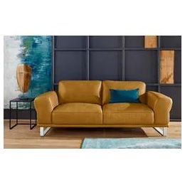 2,5-Sitzer W.Schillig "montanaa" Sofas Gr. B/H/T: 212cm x 78cm x 94cm, Longlife Xtra-Leder Z69, gelb (kurkuma z69) mit Metallkufen in Chrom glänzend, Breite 212 cm