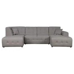 Wohnlandschaft Home Affaire "Nosia U-Form" Sofas Gr. B/H/T: 297 cm x 85 cm x 163 cm, Material, Recamiere rechts, grau (hellgrau) incl. 2 Zierkissen, mit feiner Steppung