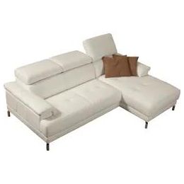 Ecksofa Egoitaliano "Soul, Design und Sitzkomfort auf hohem Niveau, tolle Details, L-Form" Sofas Gr. B/H/T: 250cm x 99cm x 166cm, Leder BULL, Recamiere rechts, mit Kopfteilverstellung, weiß mit Recamiere, inkl. Kopfteilverstellung