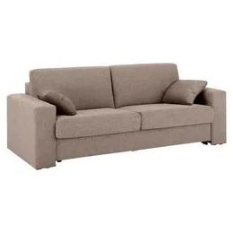 Schlafsofa Home Affaire "Roma Matratzenhöhe 14 cm" Sofas Gr. B/H/T: 220cm x 85cm x 100cm, Struktur fein, Breite 220cm, braun (cappuccino) Dauerschlaffunktion, mit Unterfederung, Lattenrost, Matratze