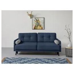 Schlafsofa Inosign Sofas Gr. B/H/T: 210cm x 92cm x 101cm, Samtvelours, mit Bettfunktion-mit Bettkasten, blau (marineblau) incl. Bettfunktion und Bettkasten, Seitentache im Armteil, Federkern