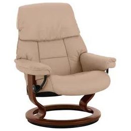 Relaxsessel stressless "Ruby", beige (sand paloma), B:79cm H:98cm T:76cm, Leder BATICK: BATICK ist ein leicht korrigiertes, durchgefärbtes und genarbtes Möbelleder, bei dem die meisten Unebenheiten und Spuren in der Regel entfernt wurden., Leder PALOMA: PALOMA ist ein durchgefärbtes Semianilin-Möbelleder mit natürlicher Narbung., Sessel, mit Classic Base, Größe M, Gestell Eiche, Wenge, Braun & Sch