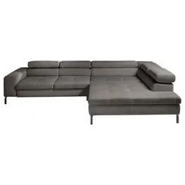 Ecksofa Gallery M BRANDED BY MUSTERRING "Felicia Due L-Form" Sofas Gr. B/H/T: 312 cm x 72 cm x 216 cm, Feincord, mega-Recamiere rechts, mit Sitzvorzug motorisch, grau Wahlweise mit Sitzvorzug, inkl. Kopfteilverstellung, Sitzhöhe 43 cm