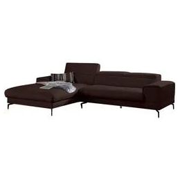 Ecksofa W.Schillig "piedroo" Sofas Gr. B/H/T: 303 cm x 70 cm x 193 cm, Longlife Xtra-Leder Z69, Longchair links, mit Kopfteilverstellung-mit motorischer Sitztiefenverstellung, braun (mocca z69) Kopfteilverstellung, wahlweise mit Sitztiefenverstellung, Breite 303cm