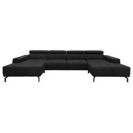 Wohnlandschaft DOMO collection "Cunelli U-Form" Sofas Gr. B/H/T: 376cm x 79cm x 175cm, Luxus-Kunstleder, gleichschenklig, Mit Kopfteilverstellung, schwarz wahlweise inklusive Kopfteilverstellung und beidseitiger Recamiere