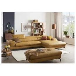 Ecksofa W.Schillig "piedroo" Sofas Gr. B/H/T: 343cm x 70cm x 193cm, Longlife Xtra-Leder Z69, Longchair rechts, mit Kopfteilverstellung-ohne Sitztiefenverstellung, gelb (kurkuma z69) Kopfteilverstellung, wahlweise mit Sitztiefenverstellung, Breite 343cm