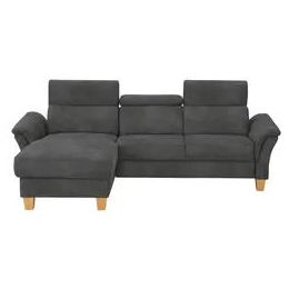 Ecksofa Home Affaire "Conville L-Form" Sofas Gr. B/H/T: 256cm x 84cm x 167cm, Luxus-Microfaser Vintage, Recamiere links, inkl.Kopfteilverstellung, mit Bettfunktion und Bettkasten, grau (anthrazit) Federkern, wahlweise mit Bettfunktion und Bettkasten bzw. Stauraum