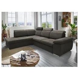 Ecksofa Inosign "Vasto L-Form" Sofas Gr. B/H/T: 283 cm x 102 cm x 228 cm, Microfaser, Ottomane links, braun (dunkelbraun) inkl. Bettfunktion und Bettkasten, Kopfteilfunktion