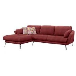 Ecksofa W.Schillig "softy" Sofas Gr. B/H/T: 265cm x 79cm x 168cm, Chenille-Flachgewebe R66, Recamiere links, rot (rot r66) mit dekorativer Heftung im Sitz, Füße Chrom glänzend