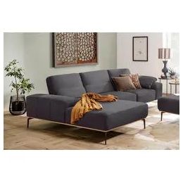 Ecksofa W.Schillig "run" Sofas Gr. B/H/T: 319cm x 88cm x 178cm, Flachgewebe W82, Recamiere links, mit Sitztiefenverstellung, grau (anthrazit w82) mit Holzsockel, Füße in Bronze pulverbeschichtet, Breite 319 cm